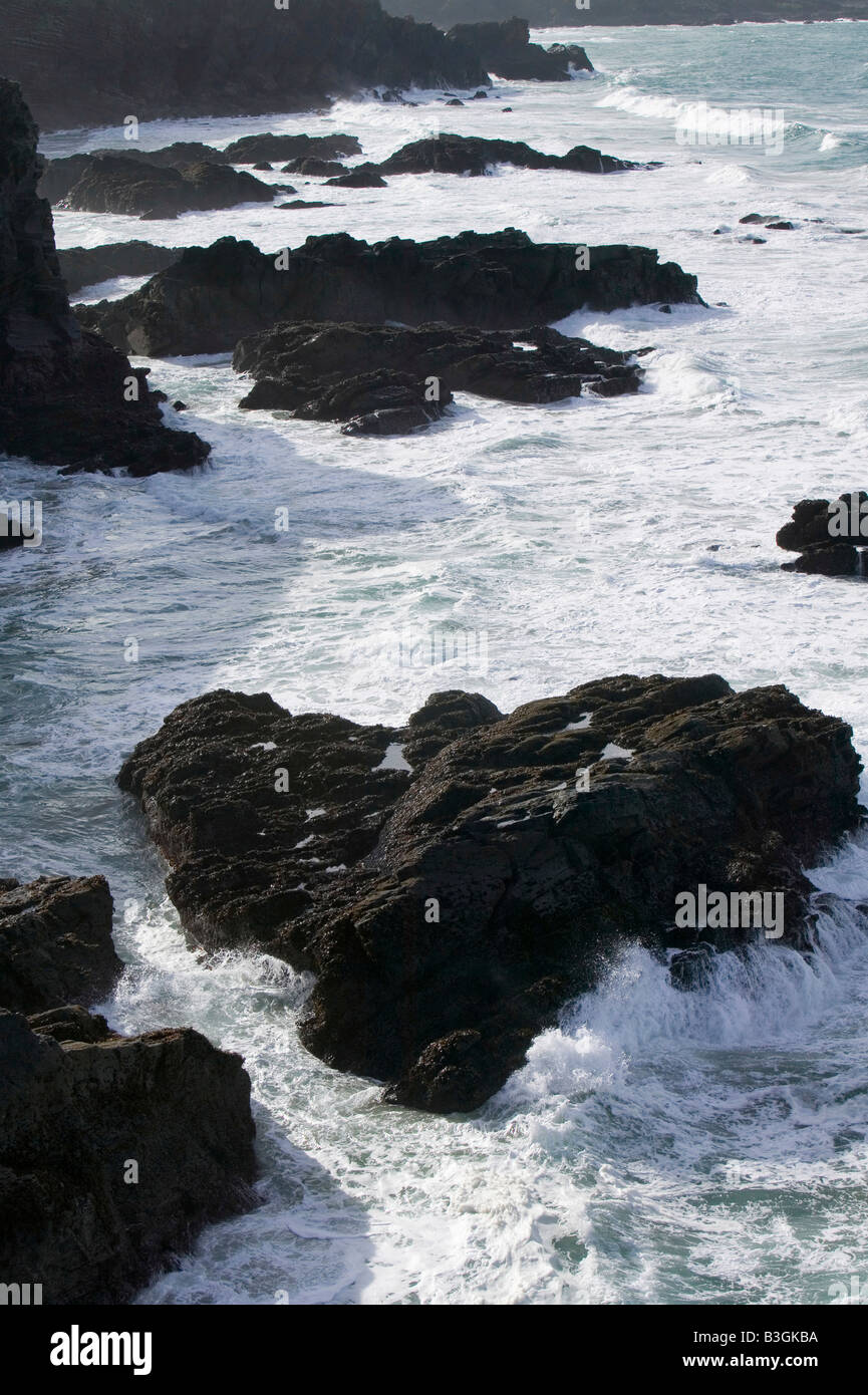 Waves off Stepper Point near Padstow on the Cornish coast UK Stock ...