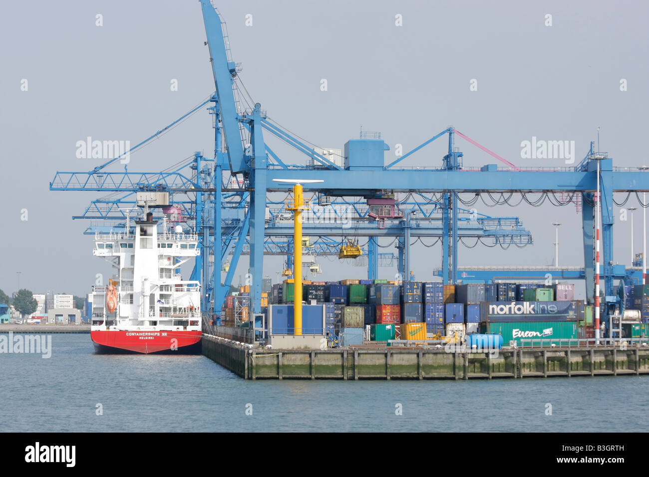 Port cranes, ship and cargo containers, Port Rotterdam, Netherlands ...
