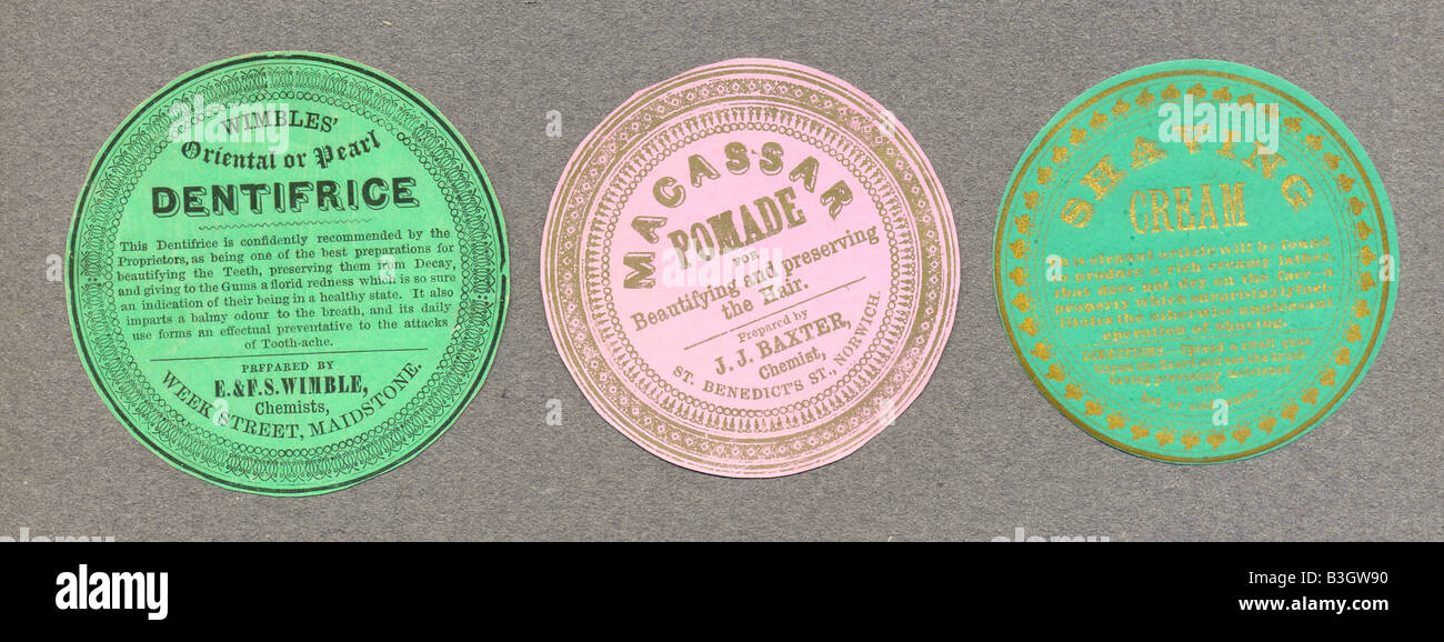 Victorian labels for male cosmetics circa 1880 Stock Photo - Alamy