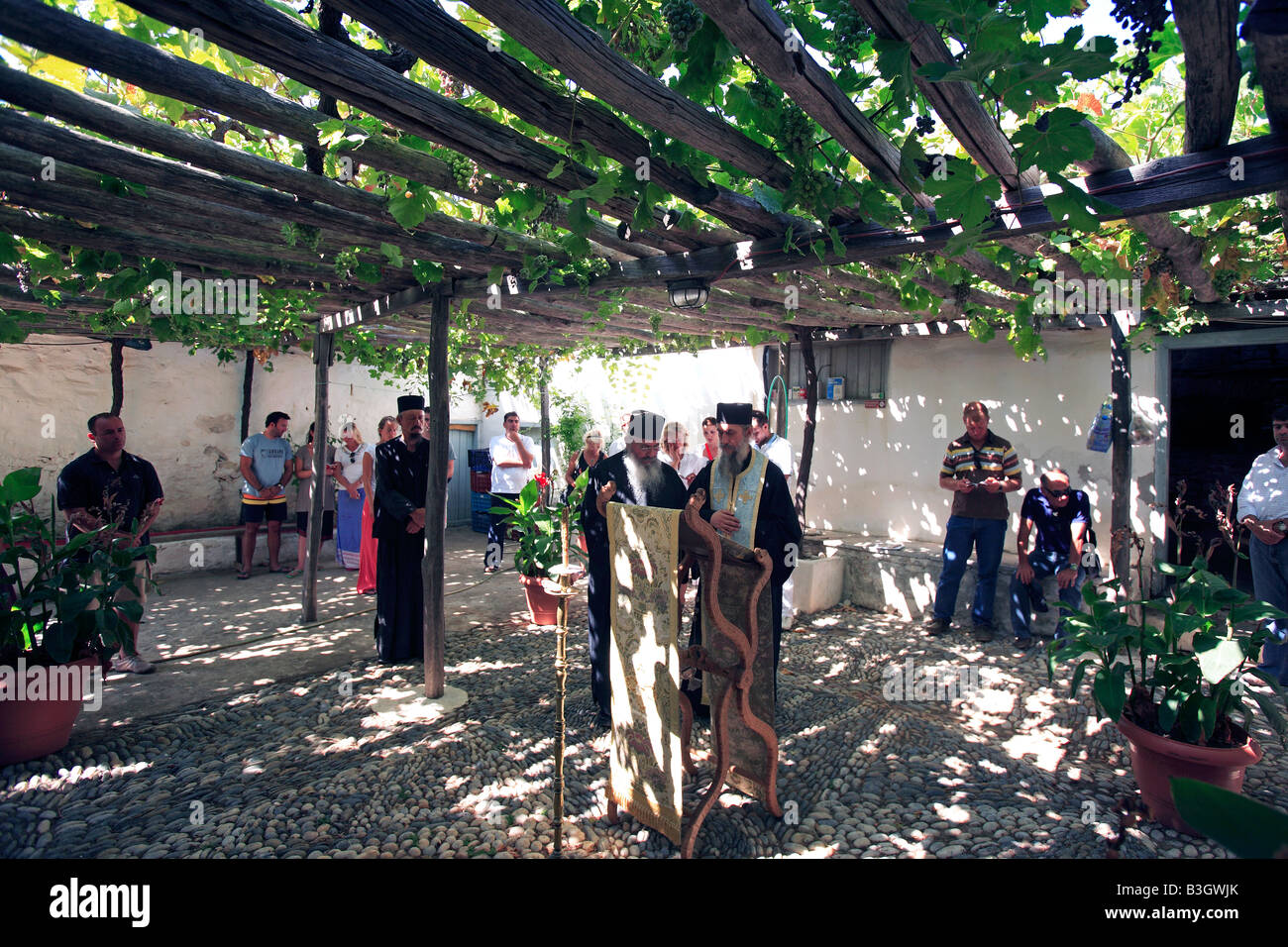 GREECE SPORADES KYRA PANAGIA GREEK ORTHODOX PRIESTS HOLDING A CEREMONY ...