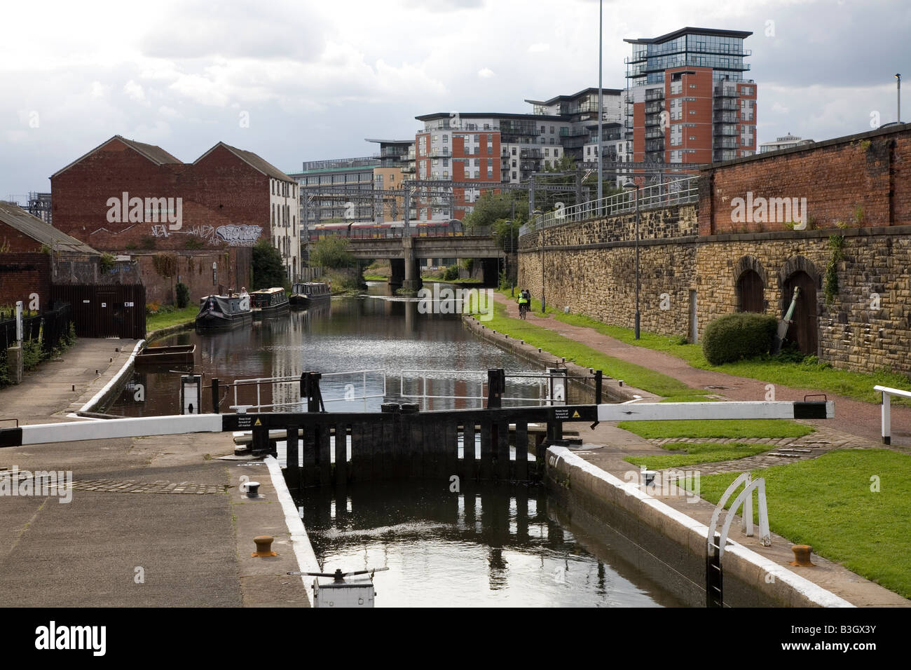 A lock on the Canal basin area of Leeds West Yorkshire UK Aug 2008 ...
