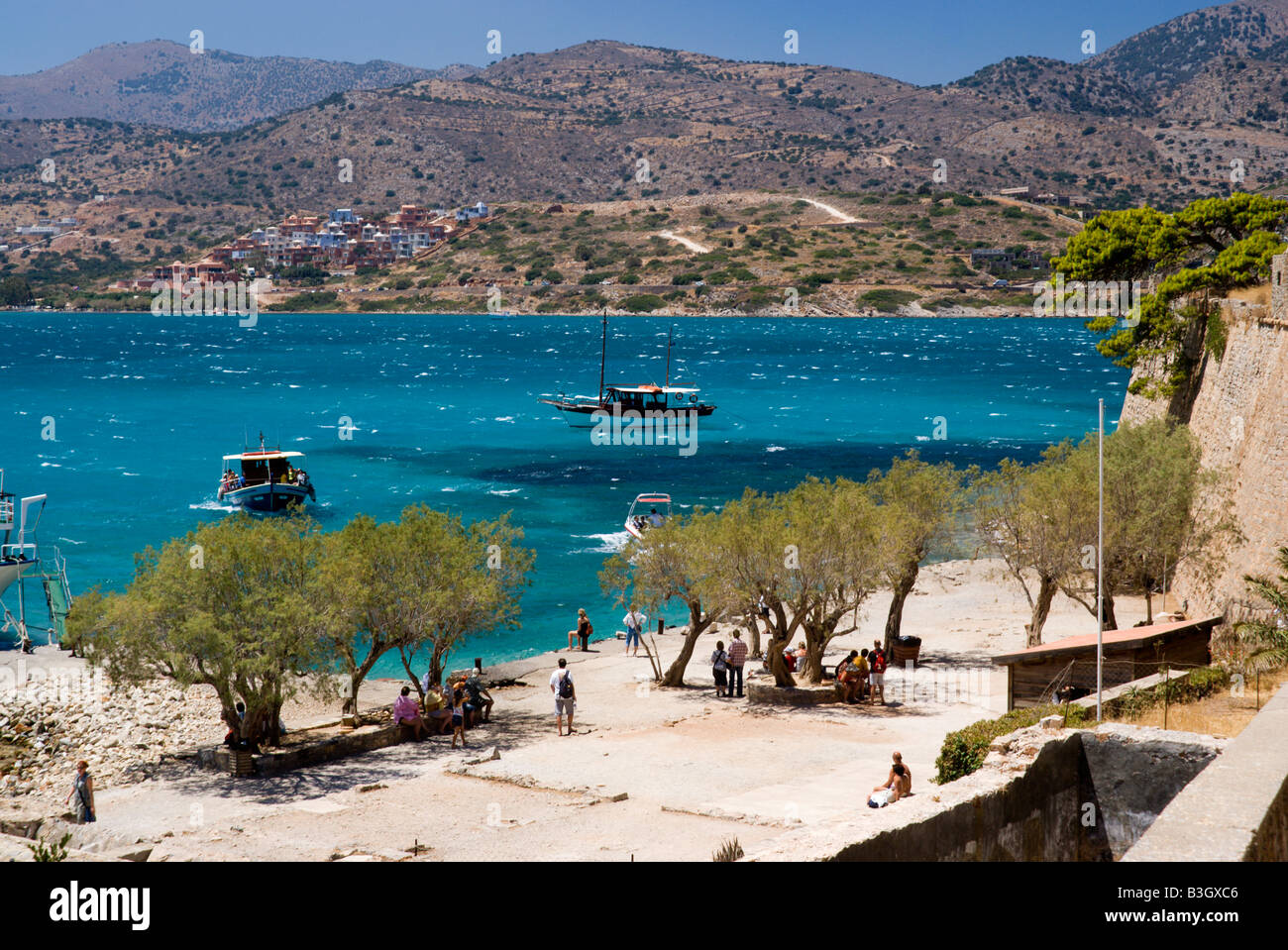 view looking towards plaka from spinalonga island elounda crete greece ...