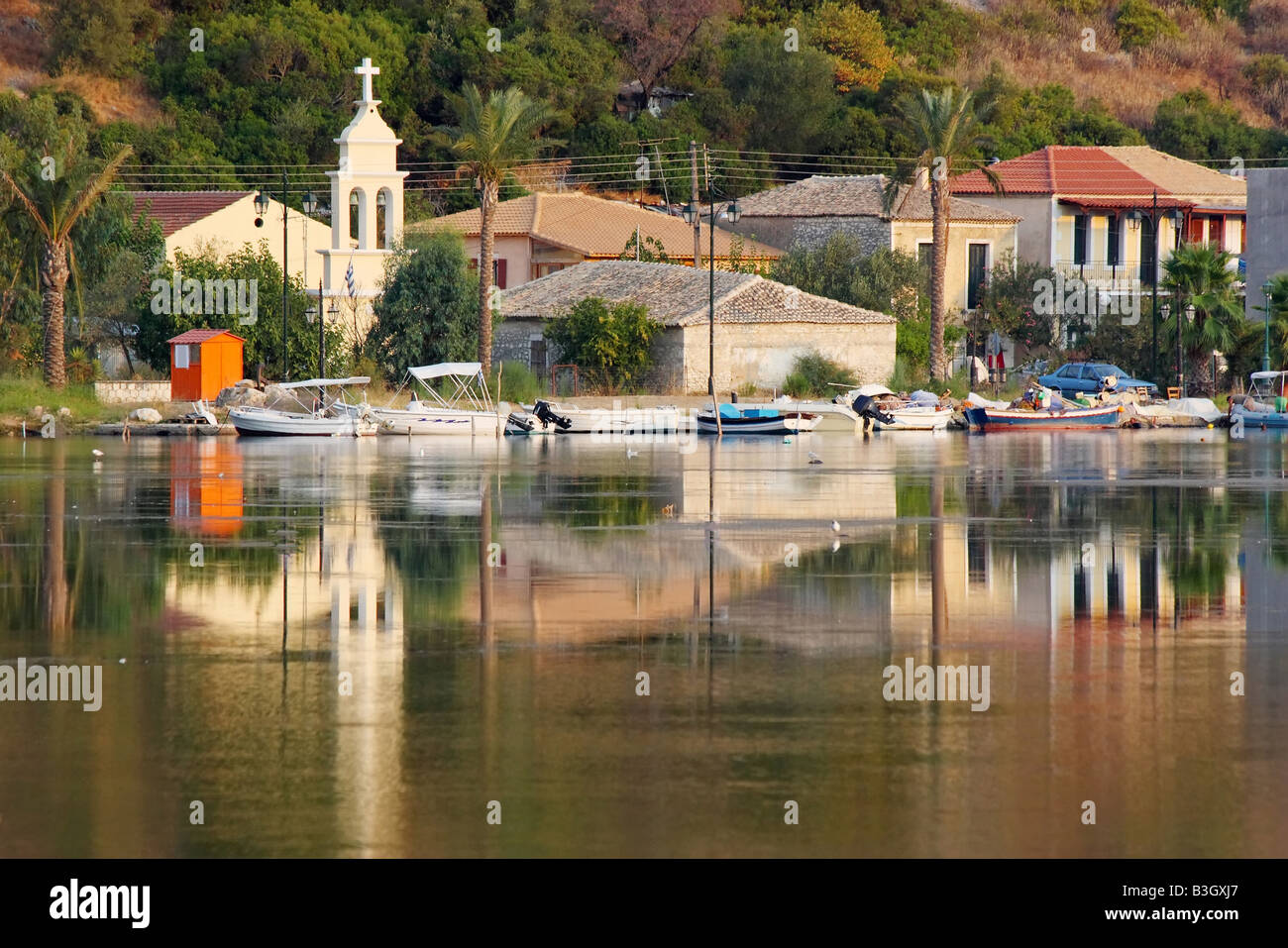 A part and its reflections of the village of Vlihos in Lefkada island ...