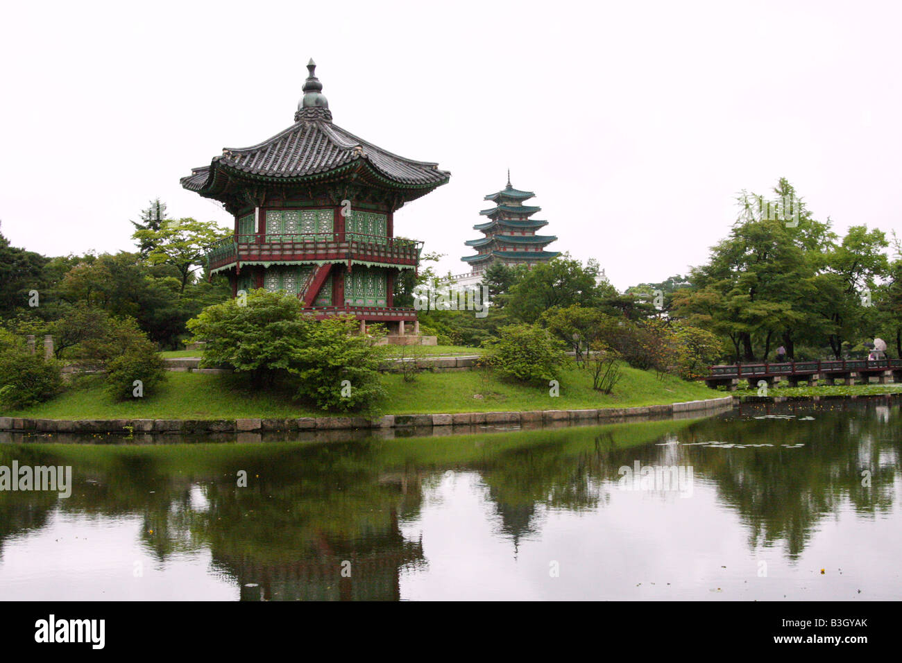 Hyangwonjeong - the hexagonal two story pavilion on a round island in ...