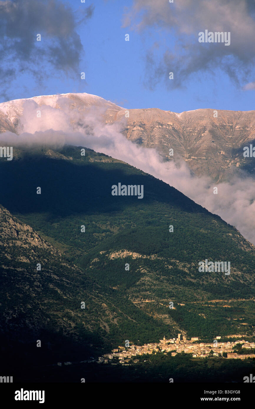 Italy, Abruzzo, Majella National Park, Pacentro and Majella mountains ...