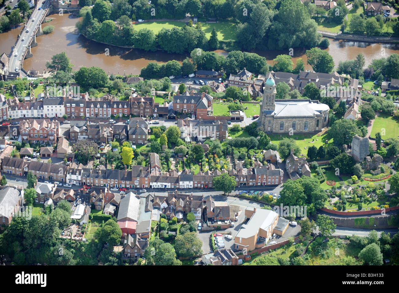 An aerial view of Bridgnorth in Shropshire England featuring St Mary s ...