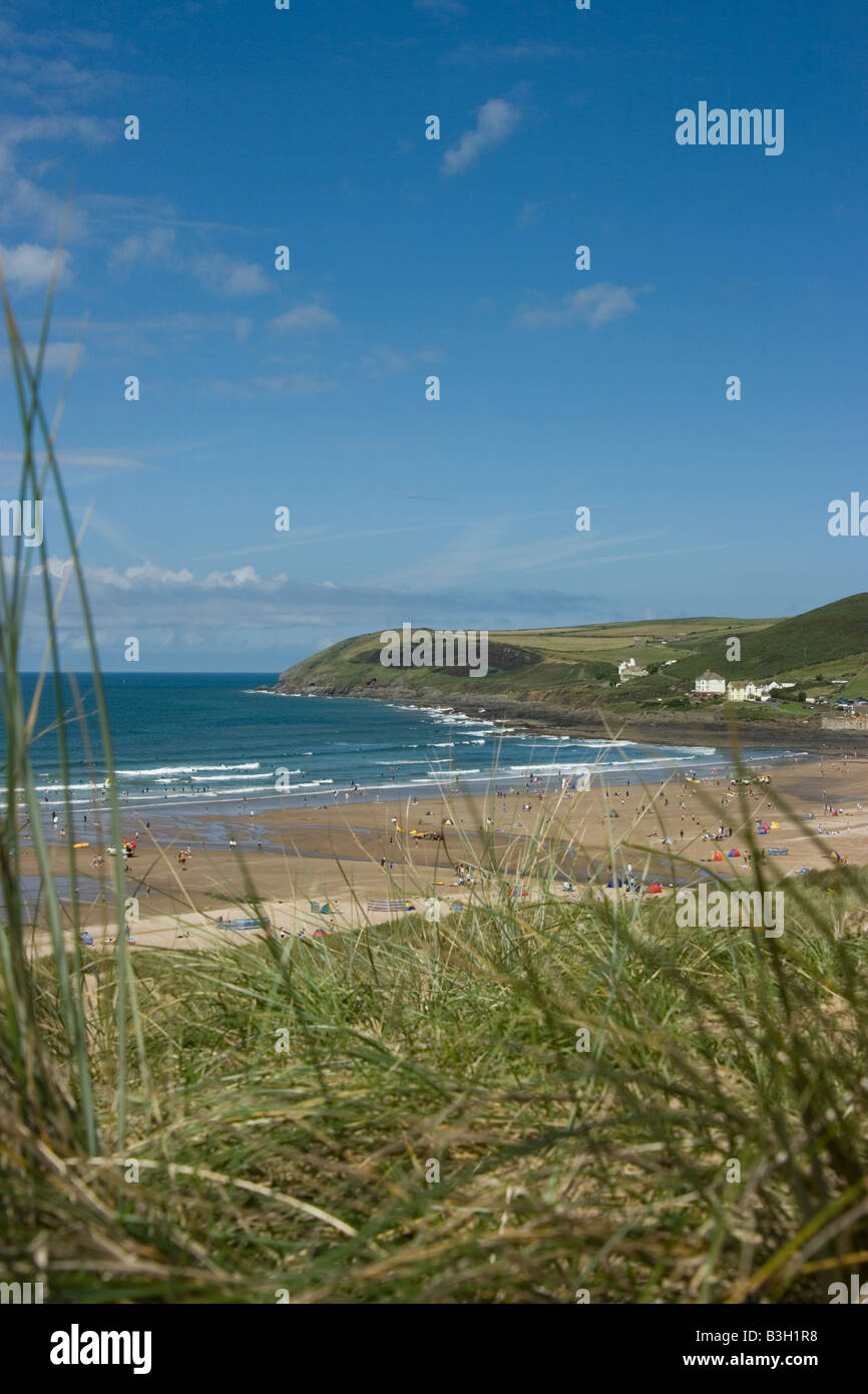 View of Croyde beach from sand dunes, North Devon Stock Photo - Alamy