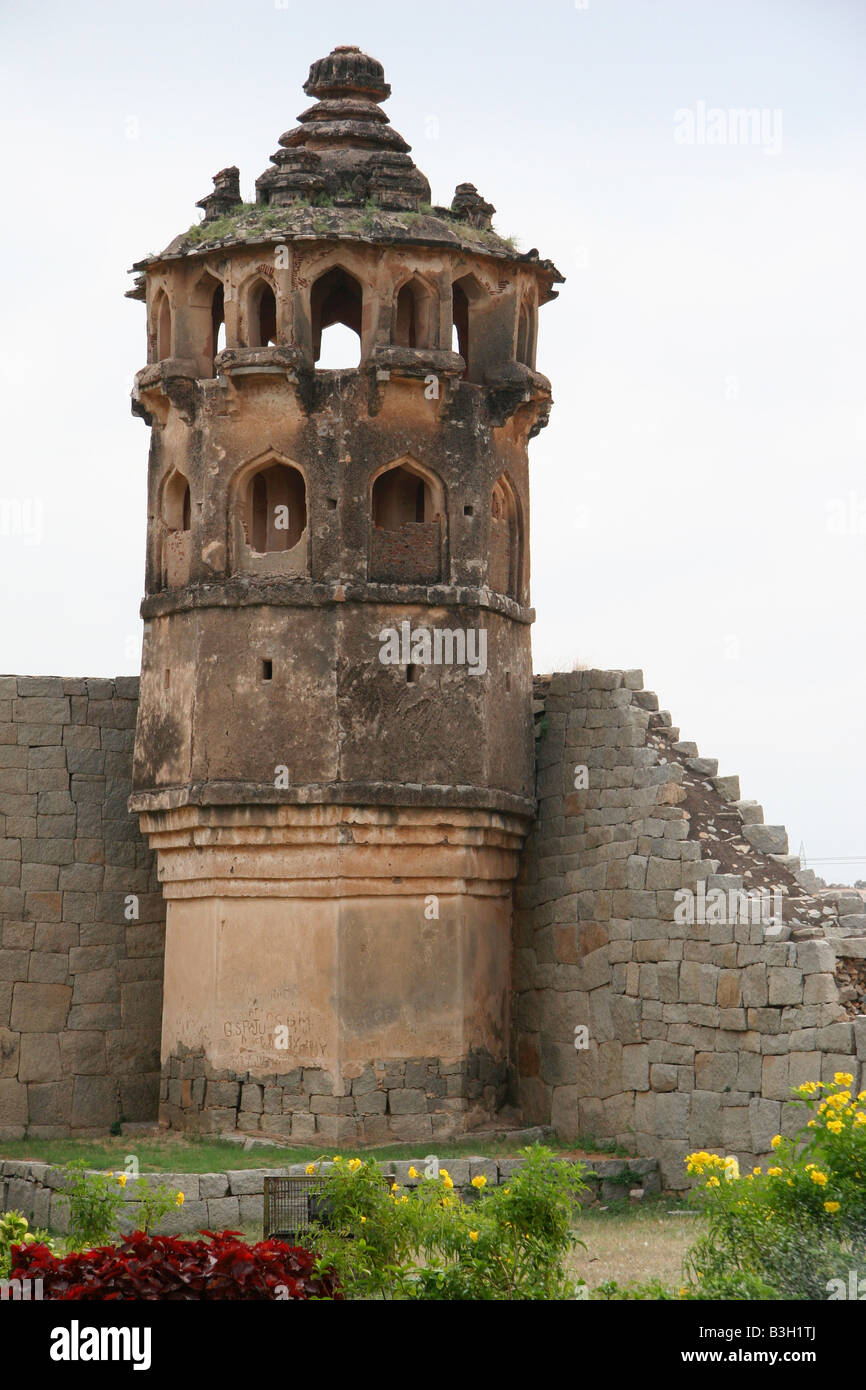 The Shikhandi Watchtower in the Zenana in Hampi, India. Hampi was once ...