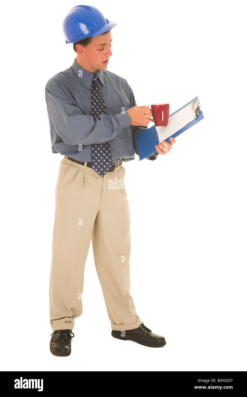 Man explaining work on clipboard Stock Photo - Alamy
