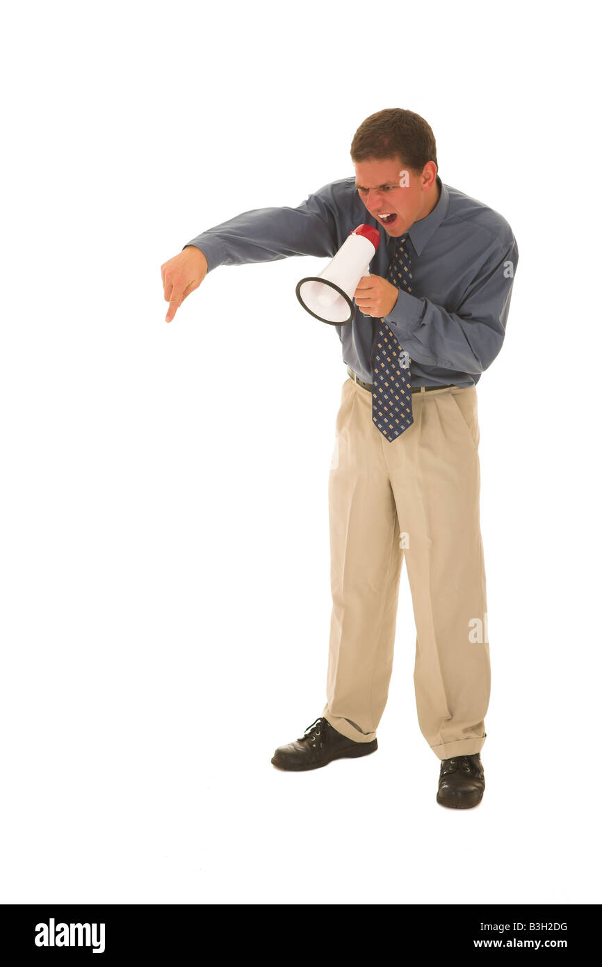 Man yelling over a microphone Stock Photo - Alamy