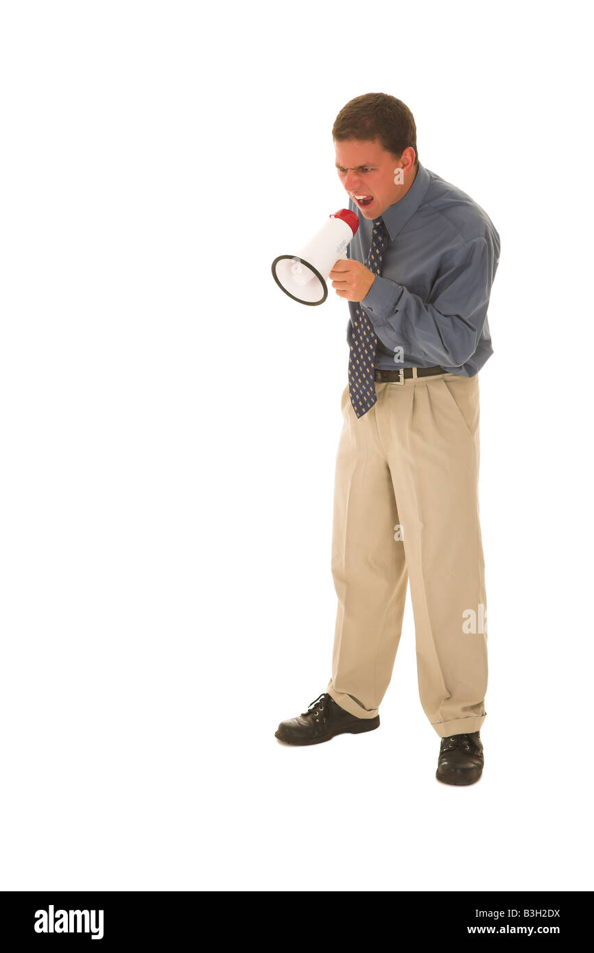 Man yelling over a microphone Stock Photo - Alamy