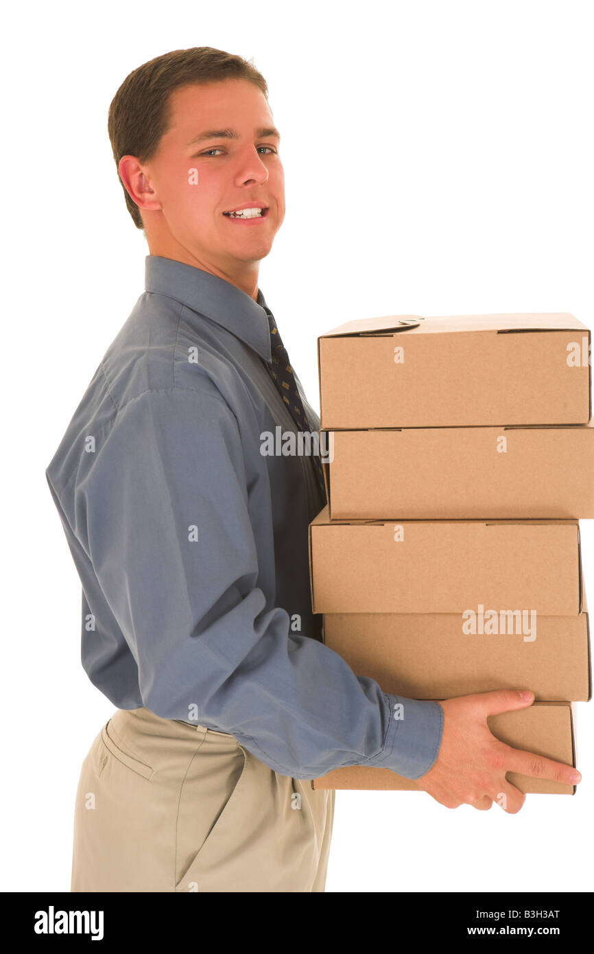 Man carrying boxes Stock Photo - Alamy