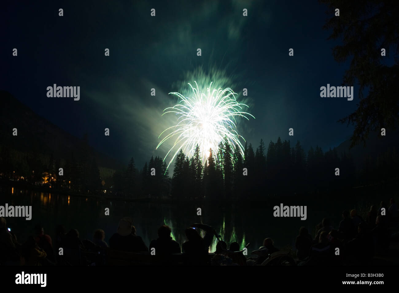 Fireworks on Canada Day in Banff Alberta Stock Photo - Alamy