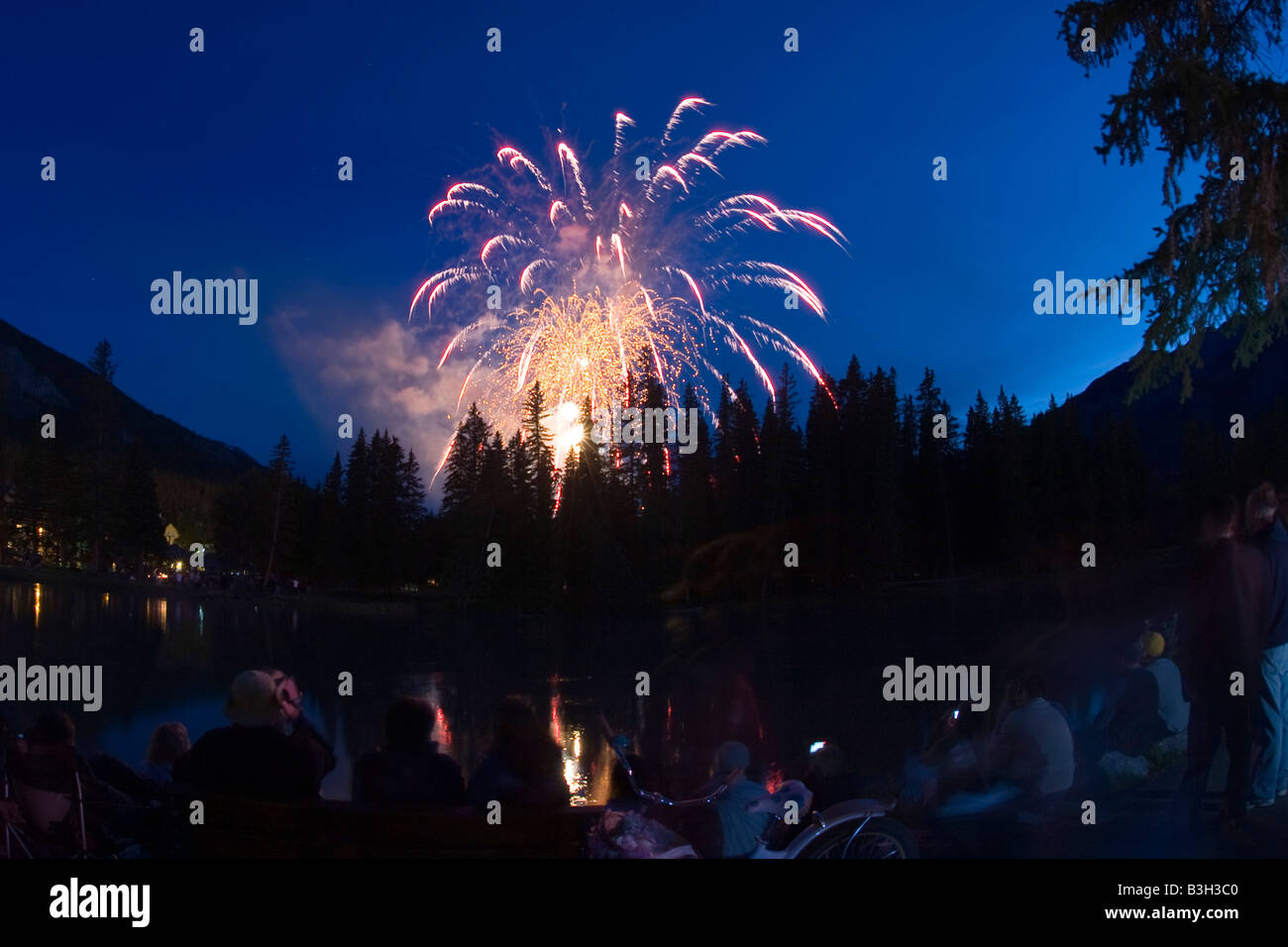 Fireworks on Canada Day in Banff Alberta Stock Photo - Alamy
