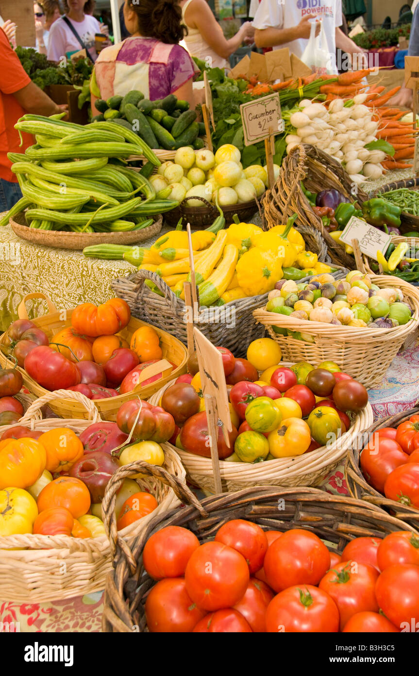 Idaho, Boise. Downtown Farmers Market, colorful fresh produce for sale ...