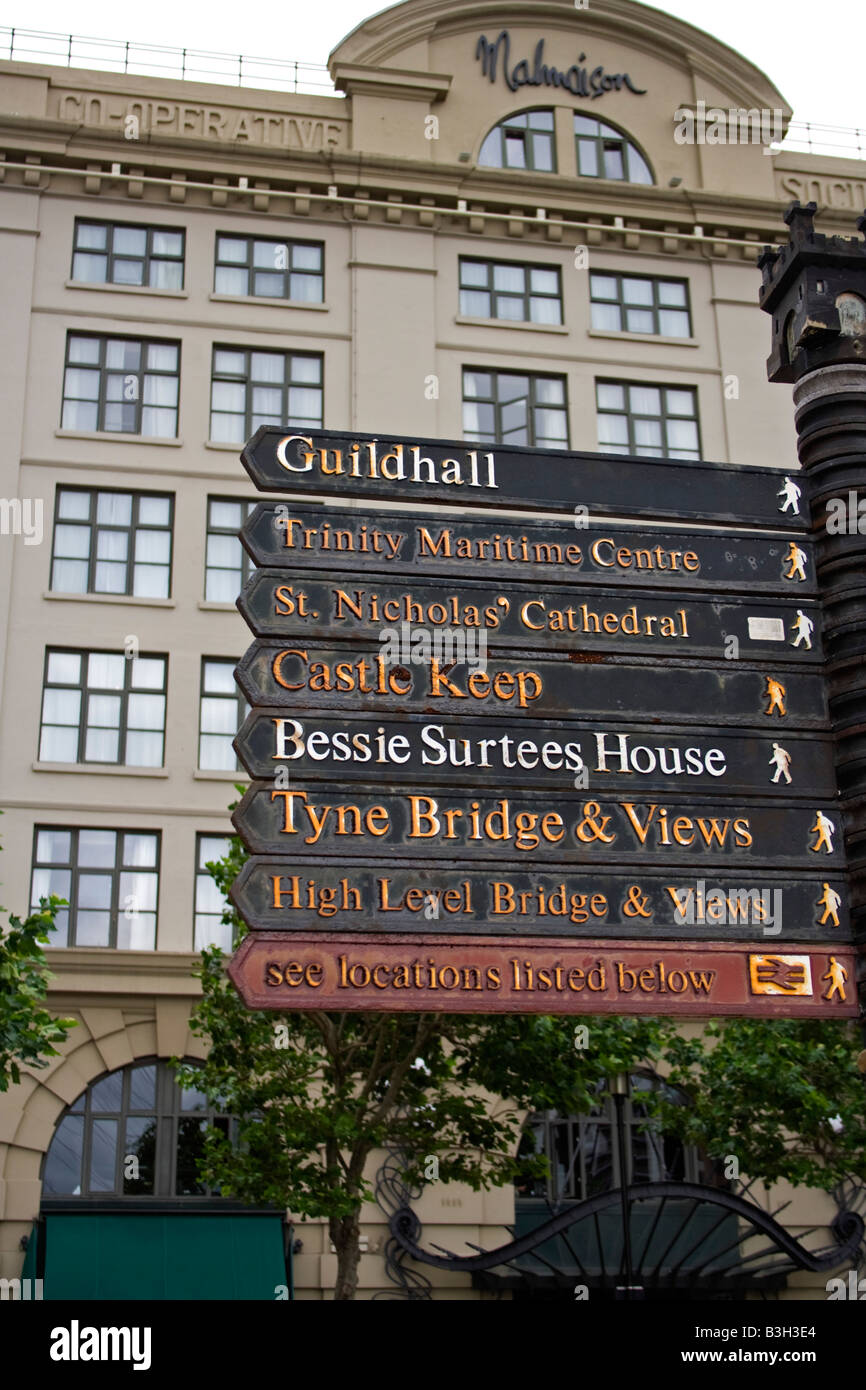 a tourism sign post in newcastle Stock Photo - Alamy