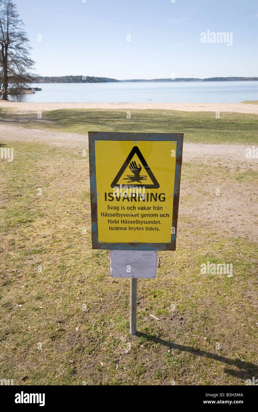 Sign for weak ice Stock Photo - Alamy