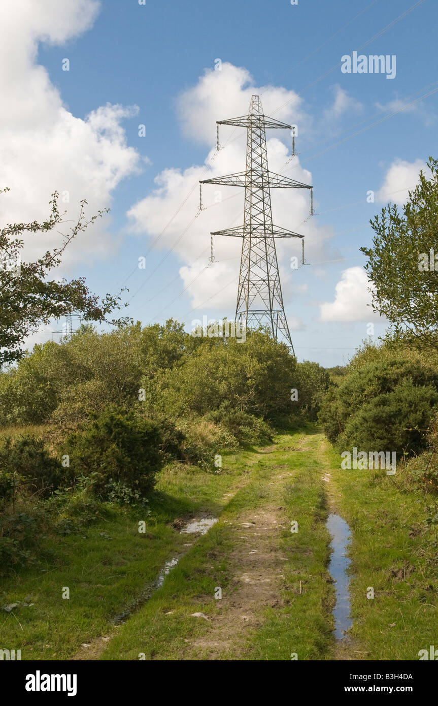 An electricity pylon Goss Moor Cornwall Stock Photo - Alamy