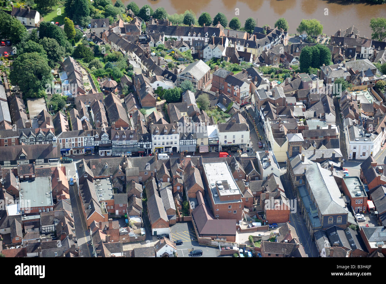 An aerial view of Bridgnorth in Shropshire featuring the High Street ...