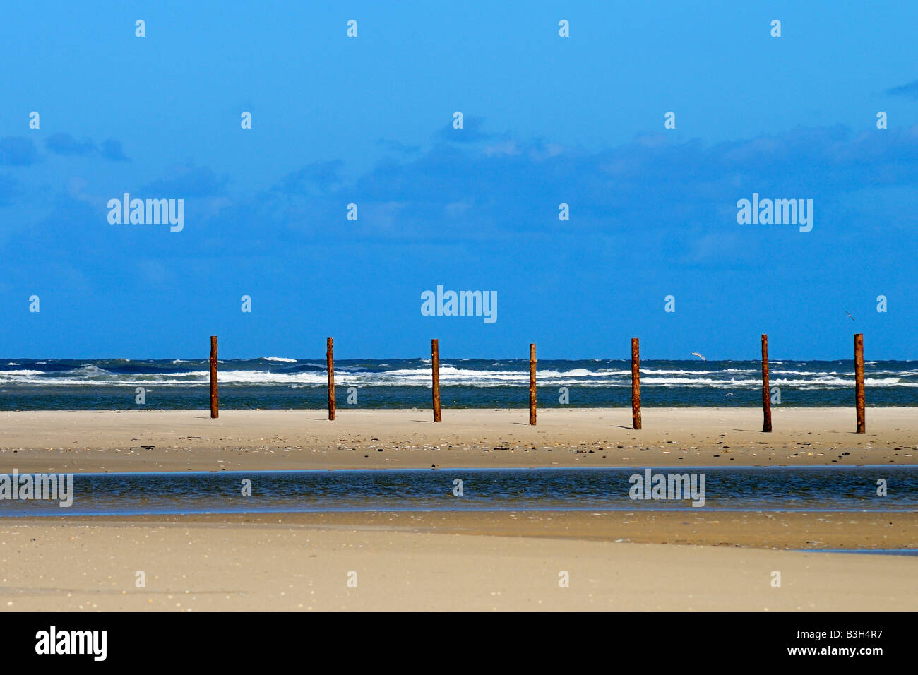 Pfahlreihe am Strand line of stakes at the beach Stock Photo - Alamy