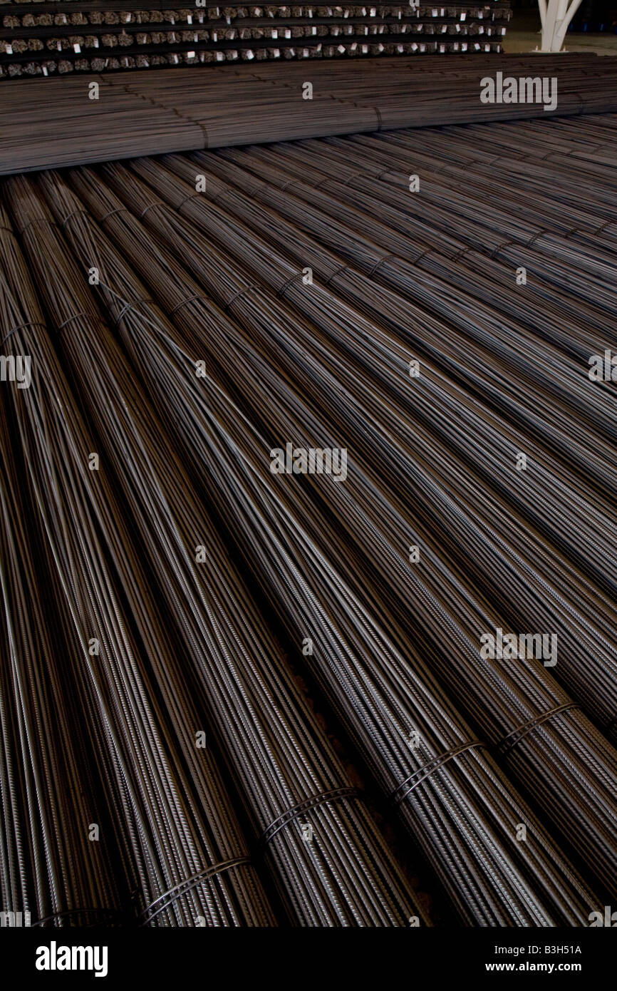 Stacked steel rebar rods at EISF Steel Factory Mill Abu Dhabi United ...