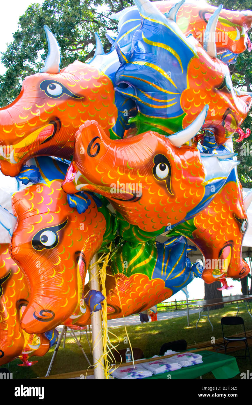 Bunch of large horned dragon balloons. Dragon Festival Lake Phalen Park ...