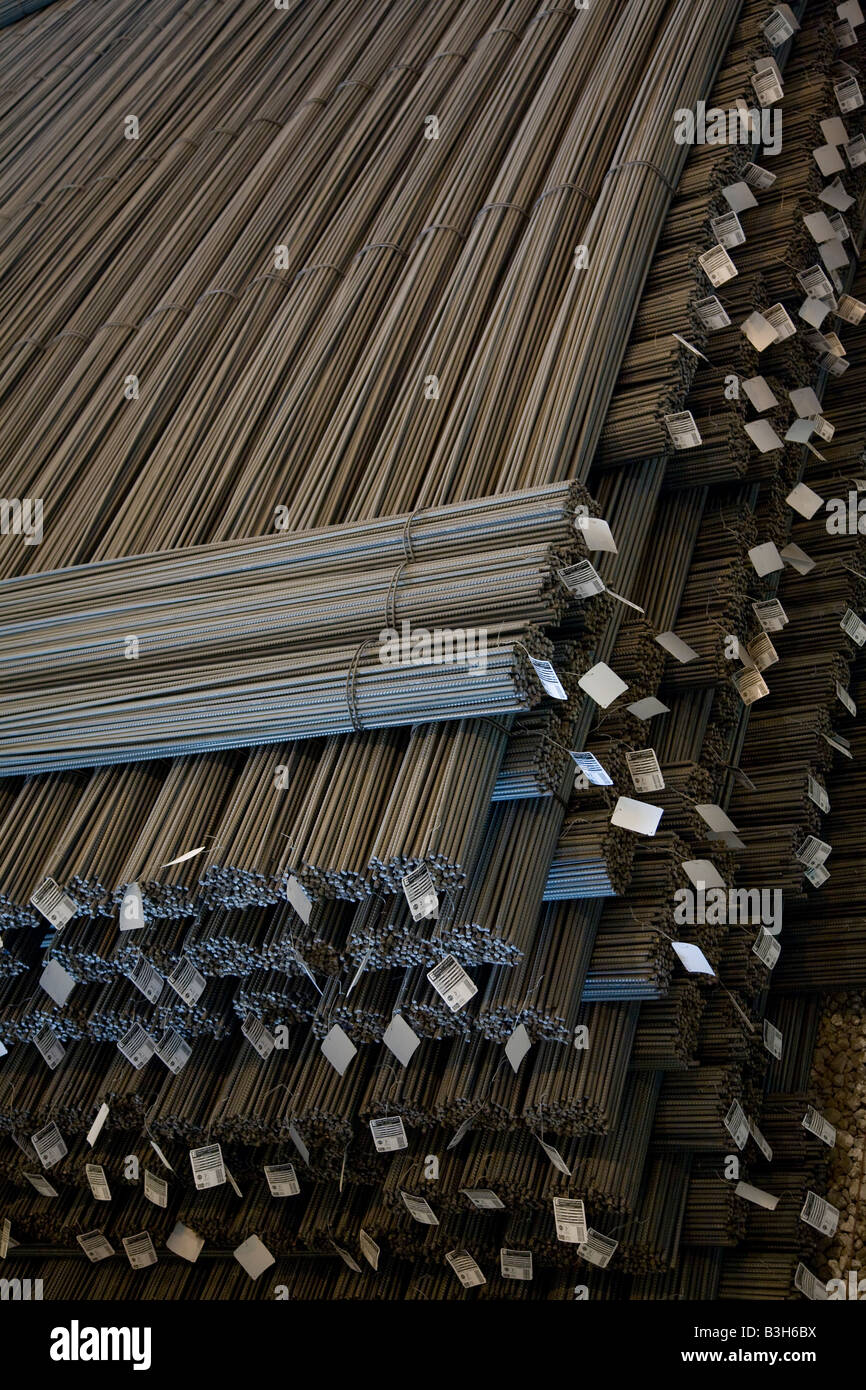Stacked steel rebar rods at EISF Steel Factory Mill Abu Dhabi United ...