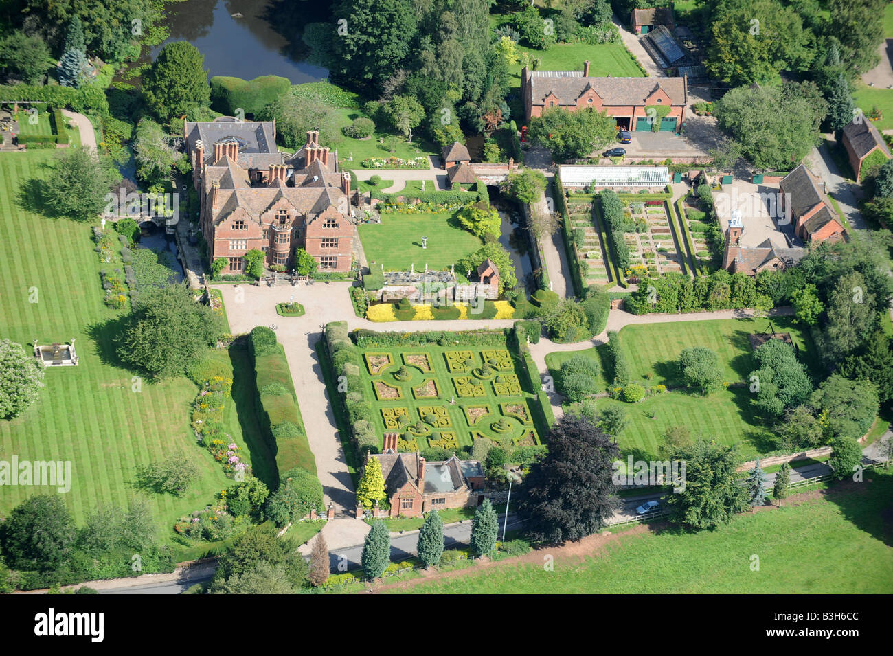 An aerial view of Ludstone Hall near Claverley in Shropshire England ...