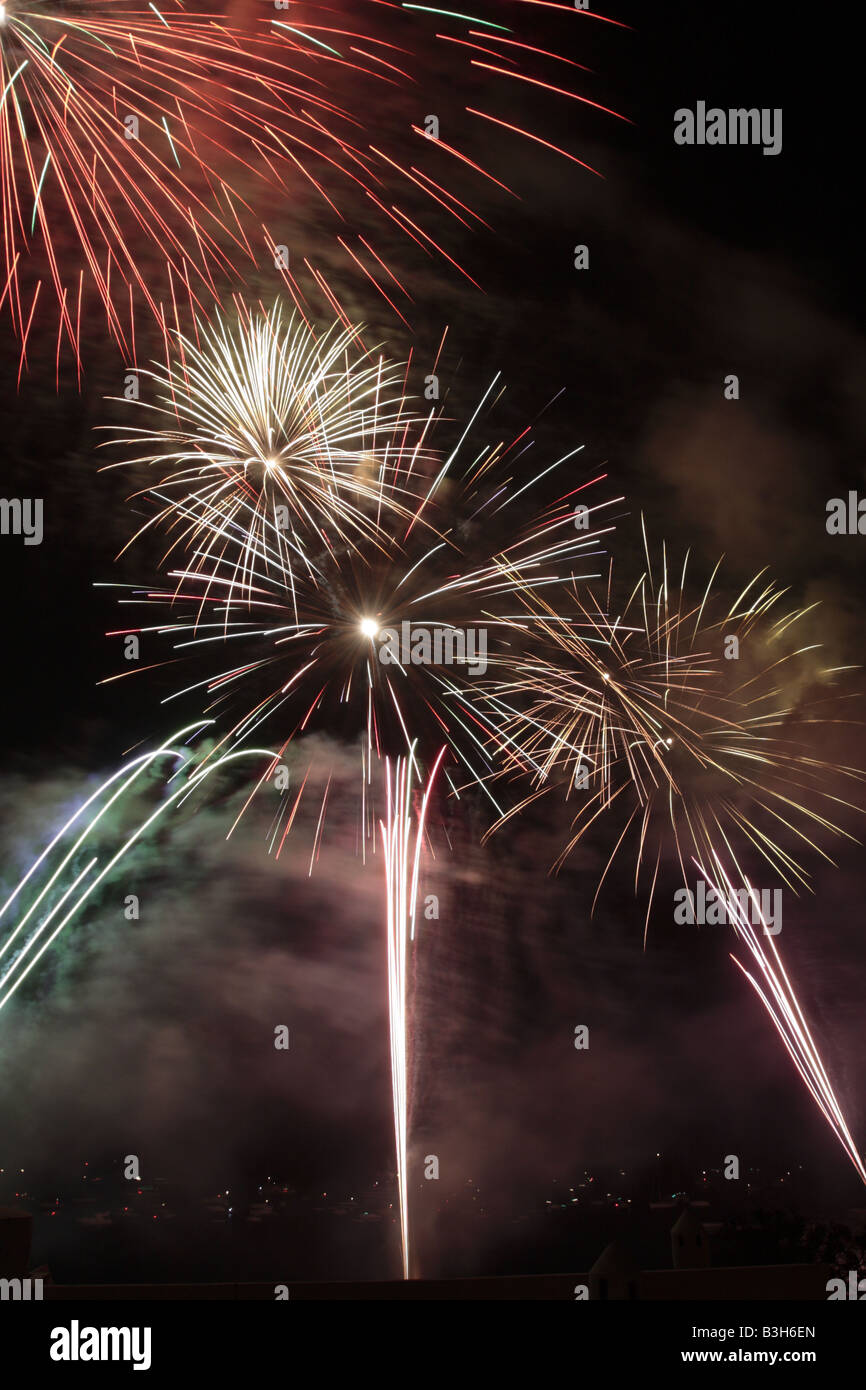 A fireworks display marks the Saints day 15th August for the Fiesta in ...