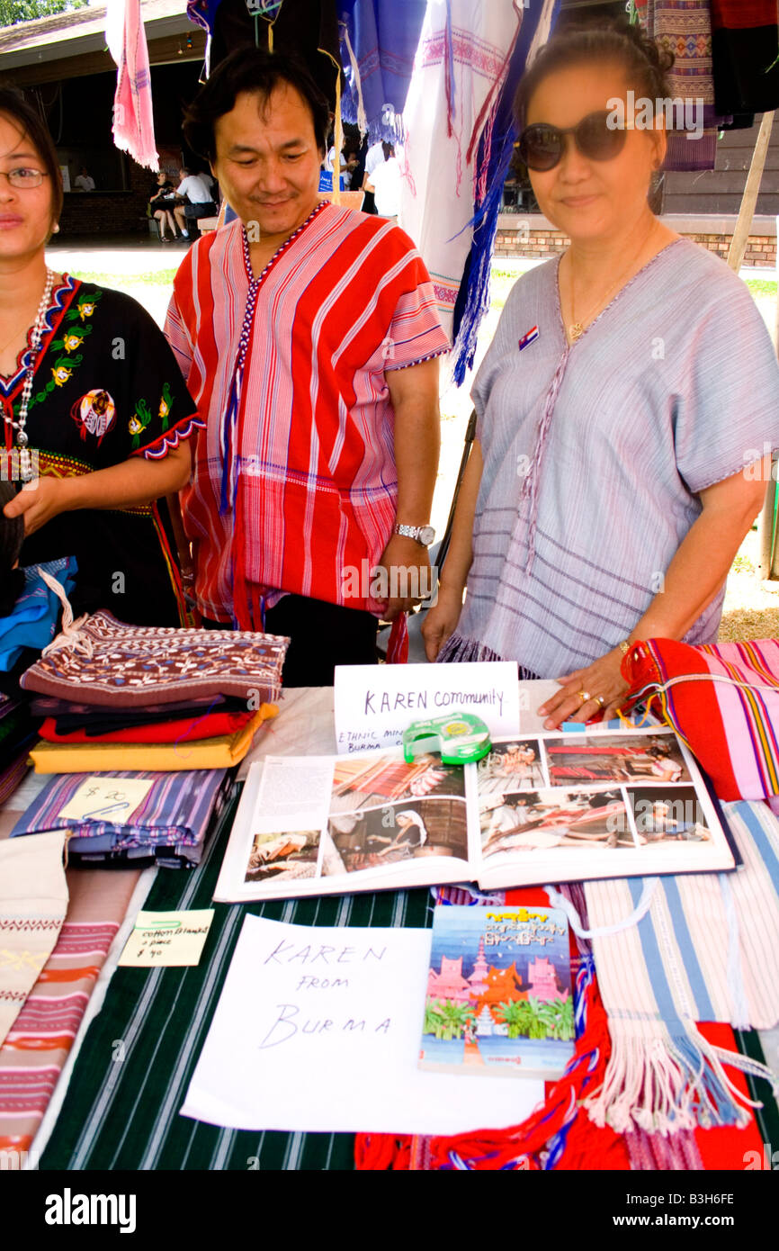 Karen Community from Burma (Myanmar) display ethnic fabrics. Dragon ...