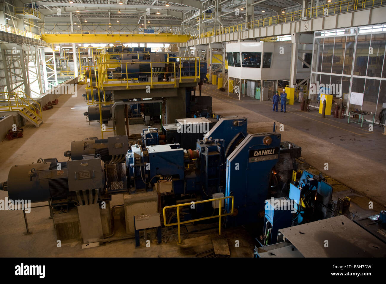 Molten steel on production line to create steel rebar at EISF Steel ...