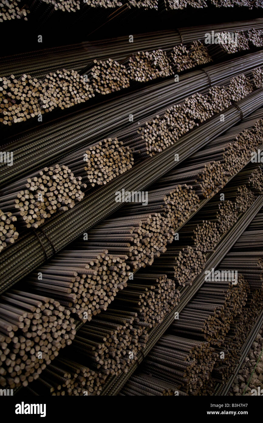 Stacked steel rebar rods at EISF Steel Factory Mill Abu Dhabi United ...