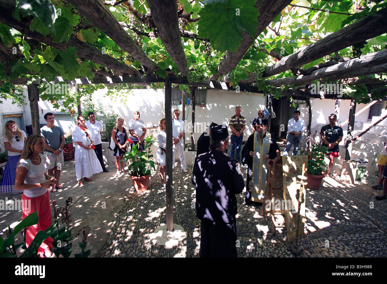GREECE SPORADES KYRA PANAGIA GREEK ORTHODOX PRIESTS HOLDING A CEREMONY ...