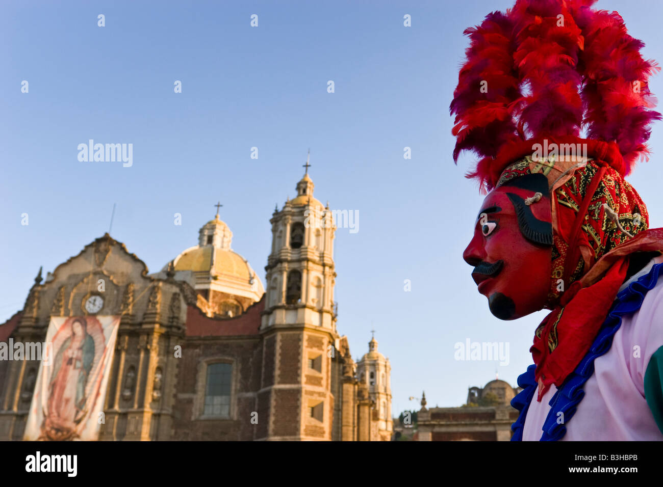 Dancer with red devil mask during the celebration of the Virgin of ...