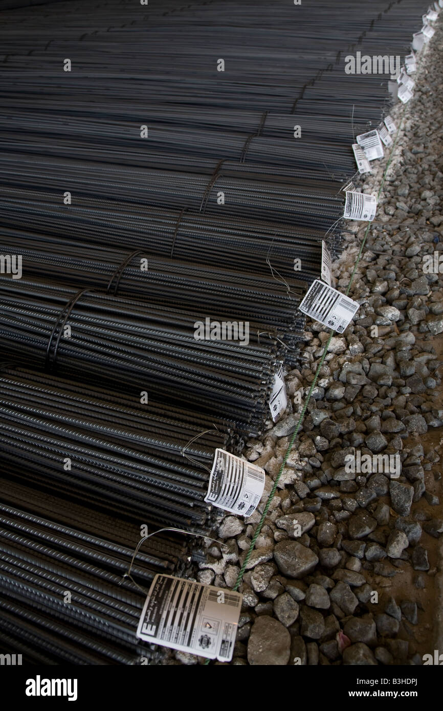 Stacked steel rebar rods at EISF Steel Factory Mill Abu Dhabi United ...