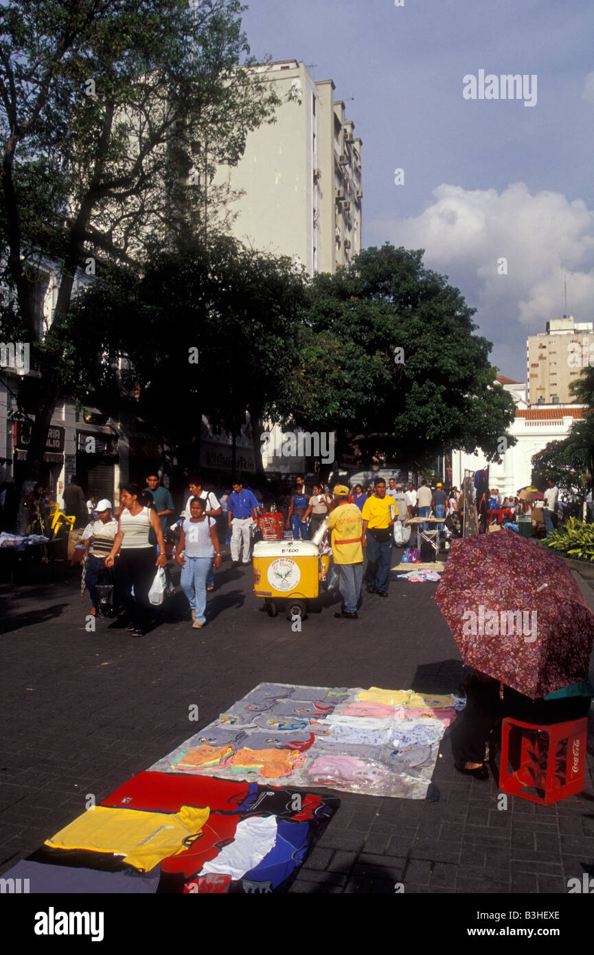 Crowds of people on a pedestrian walkway in downtown Caracas, Venezuela ...