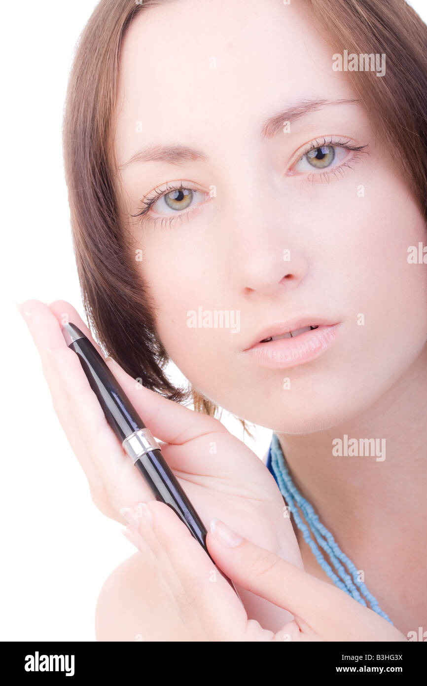 young woman with pen Stock Photo - Alamy