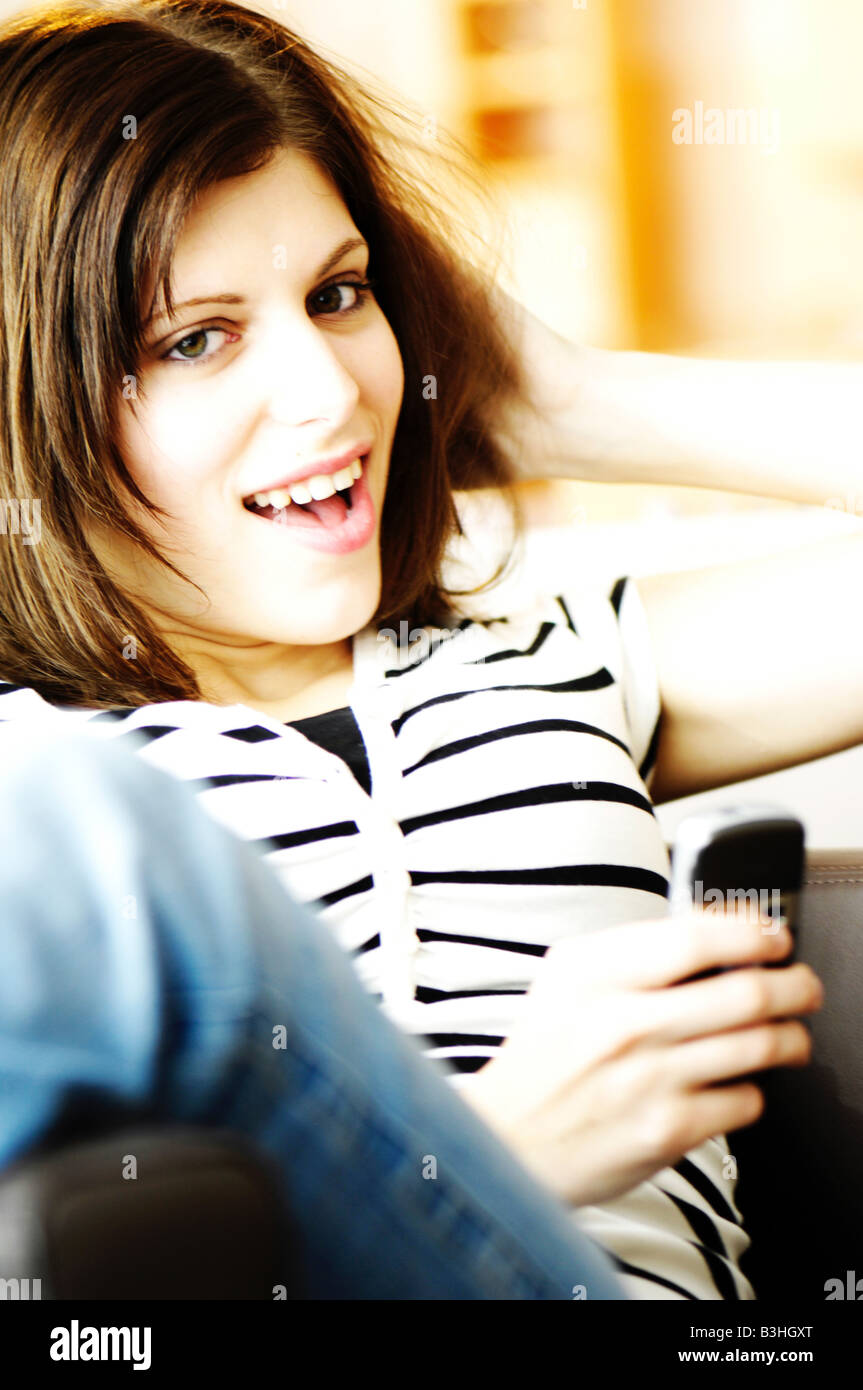 lady with a mobile Stock Photo - Alamy