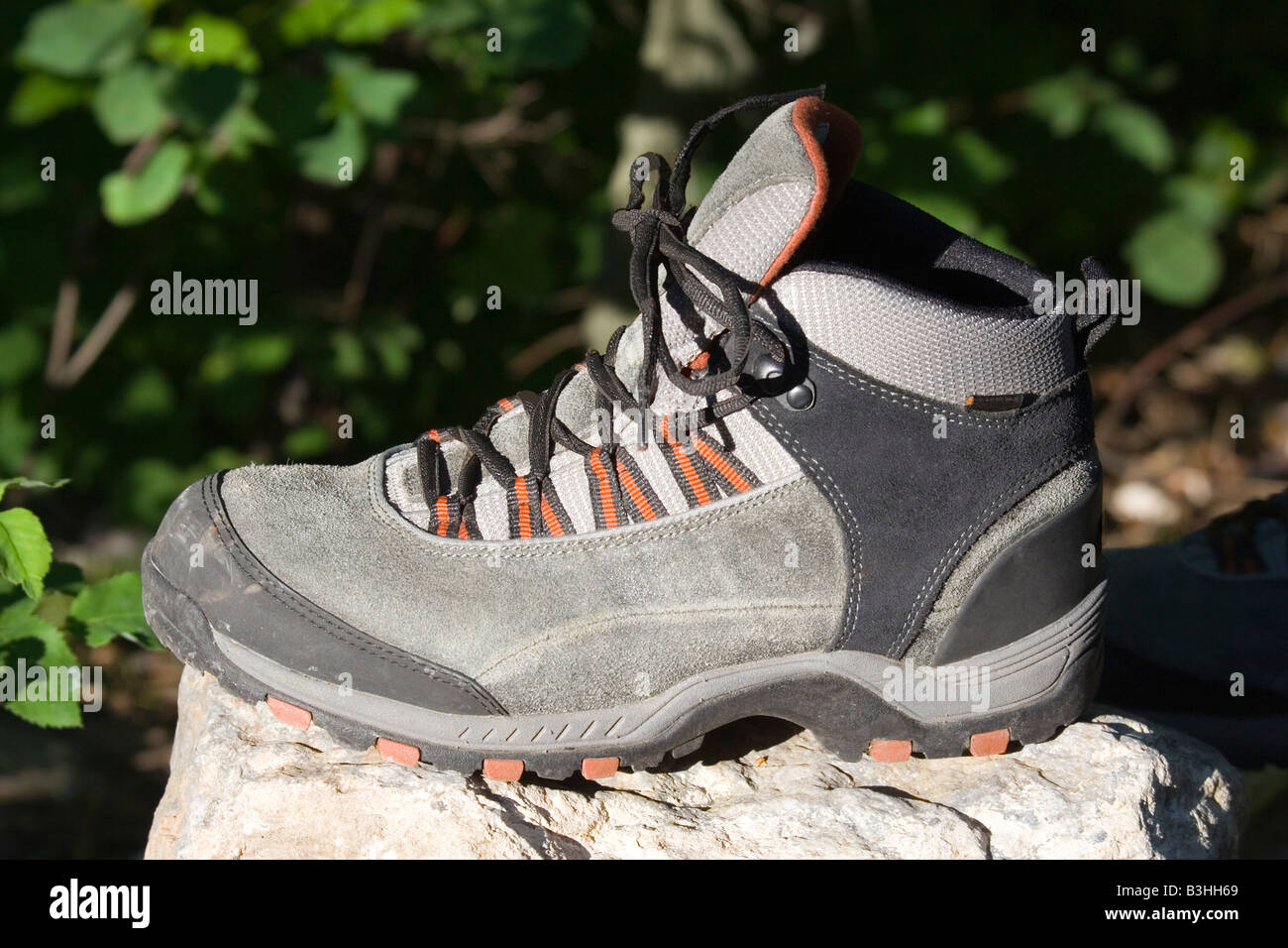 alpine boot on a rock in sunlight Stock Photo - Alamy