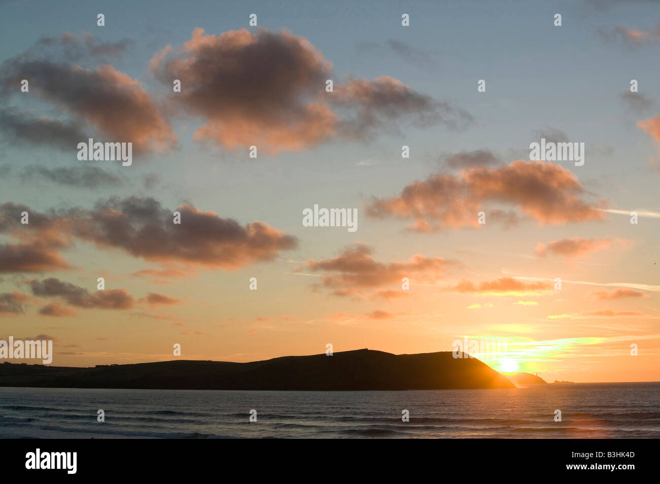 Stepper Point and Trevose Head from Polzeath beach Cornwall UK Stock ...