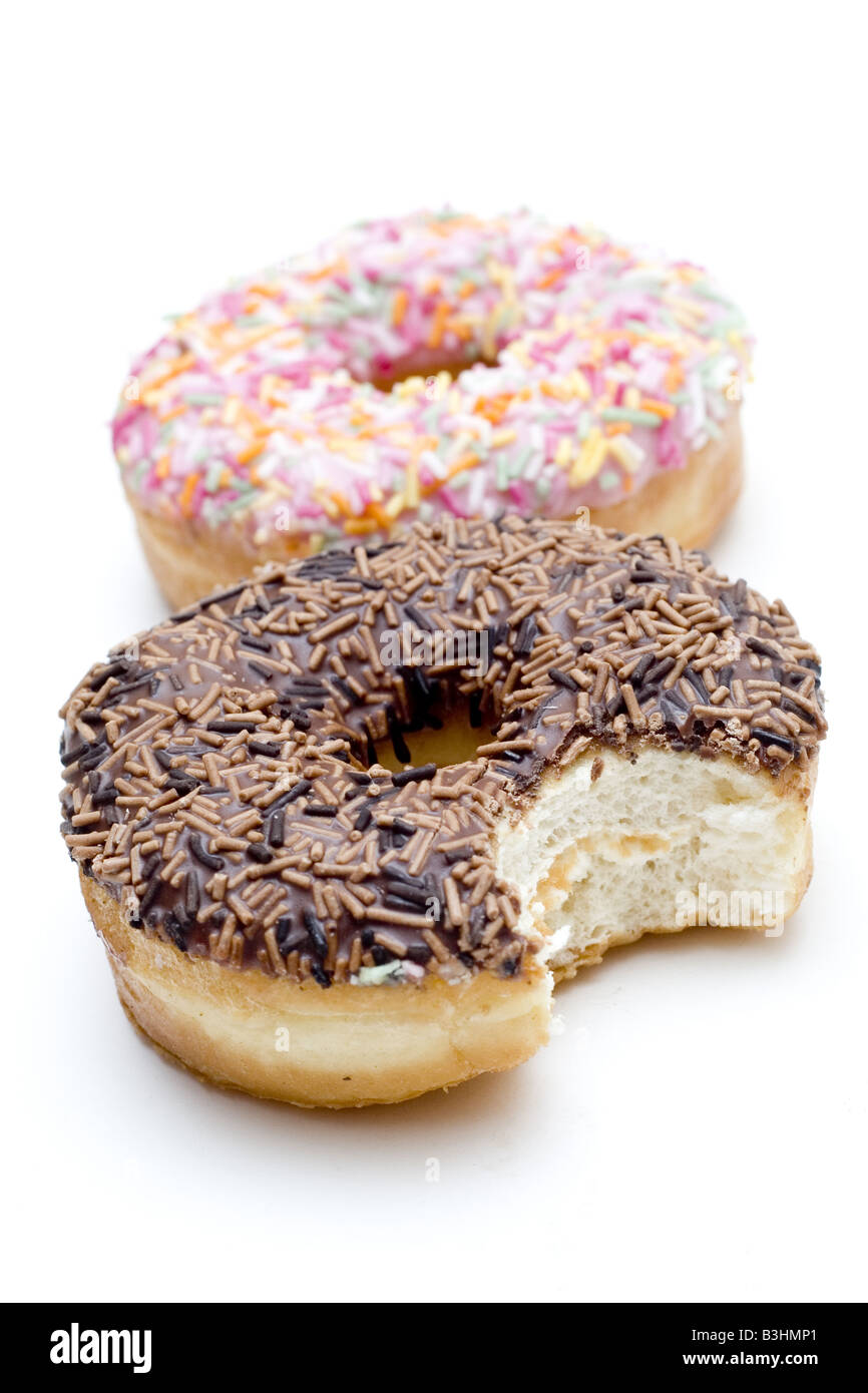 Two doughnuts stacked on top of each other and isolated on a white ...