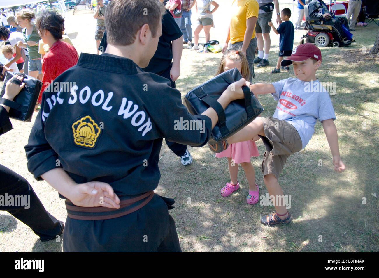 Members of Kuk Sool Won school teach martial arts. Dragon Festival Lake ...