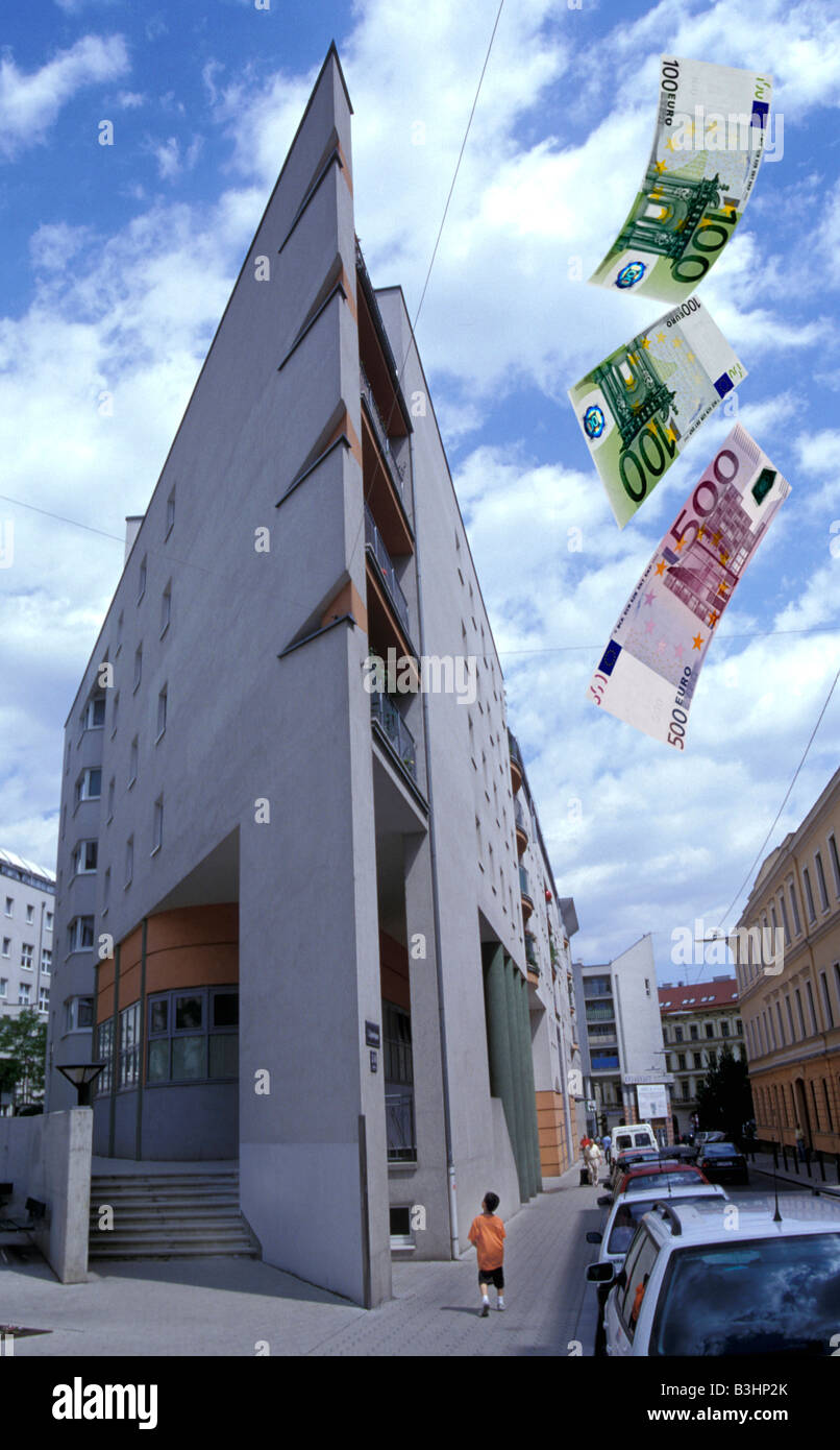 photomontage Euro banknotes with modern buildings Stock Photo - Alamy