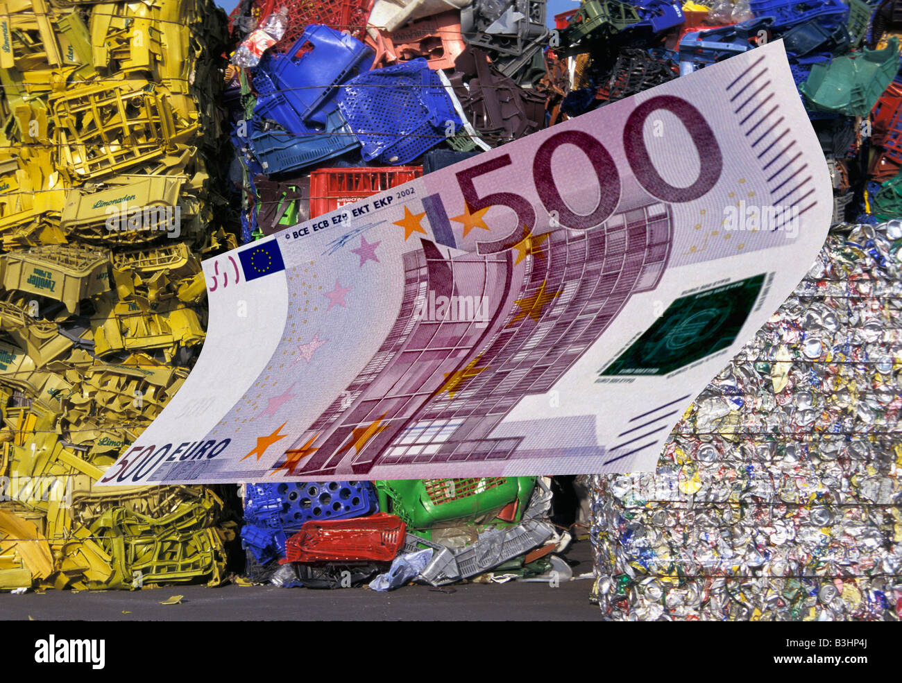 Plastic waste with 500 euro banknote Stock Photo - Alamy
