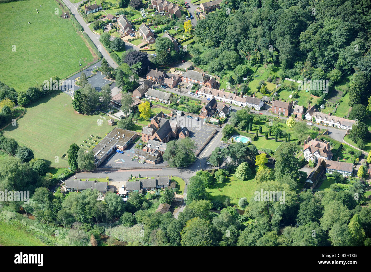 An aerial view of the village of Worfield in Shropshire England ...