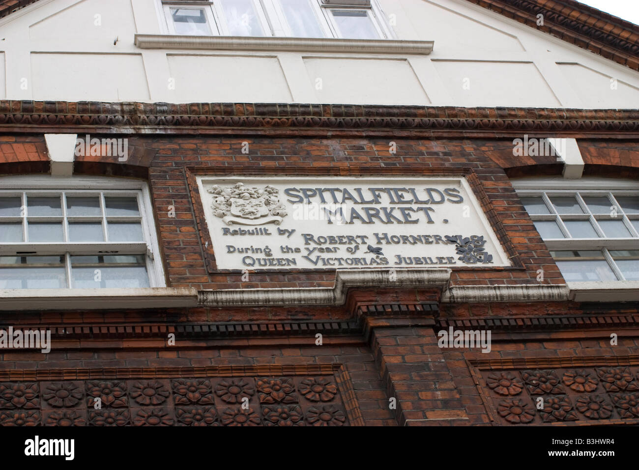Spitalfields Market rebuilt sign London Spitalfields area of London, UK ...