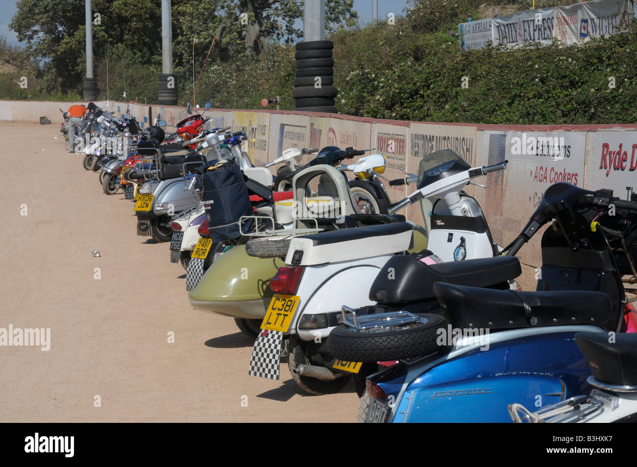A row of scooters parked a Smallbrook stadium-Lambretta Club GB Isle of ...