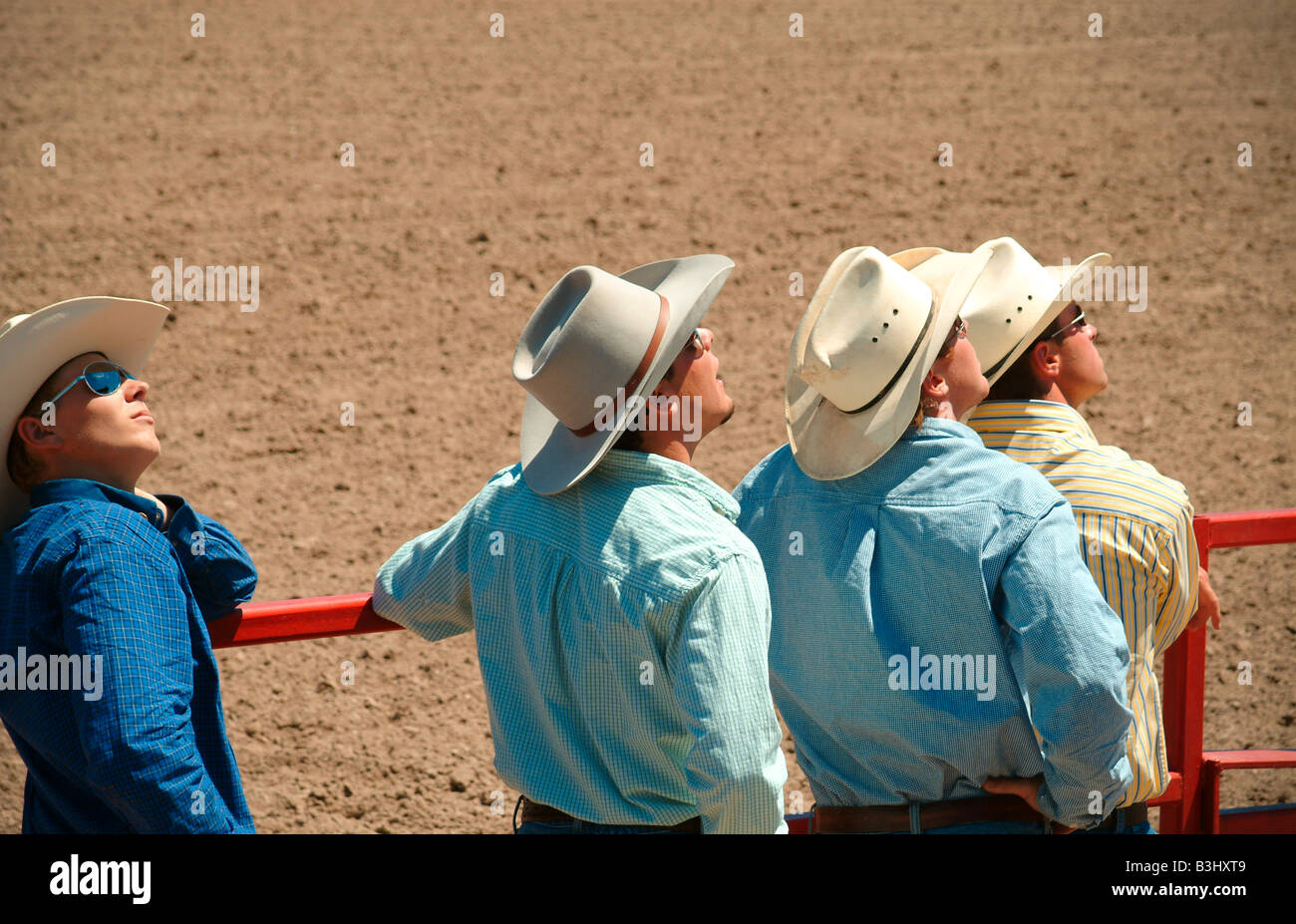 young cowboys man watching looking into sky town wyoming cheyenne usa ...