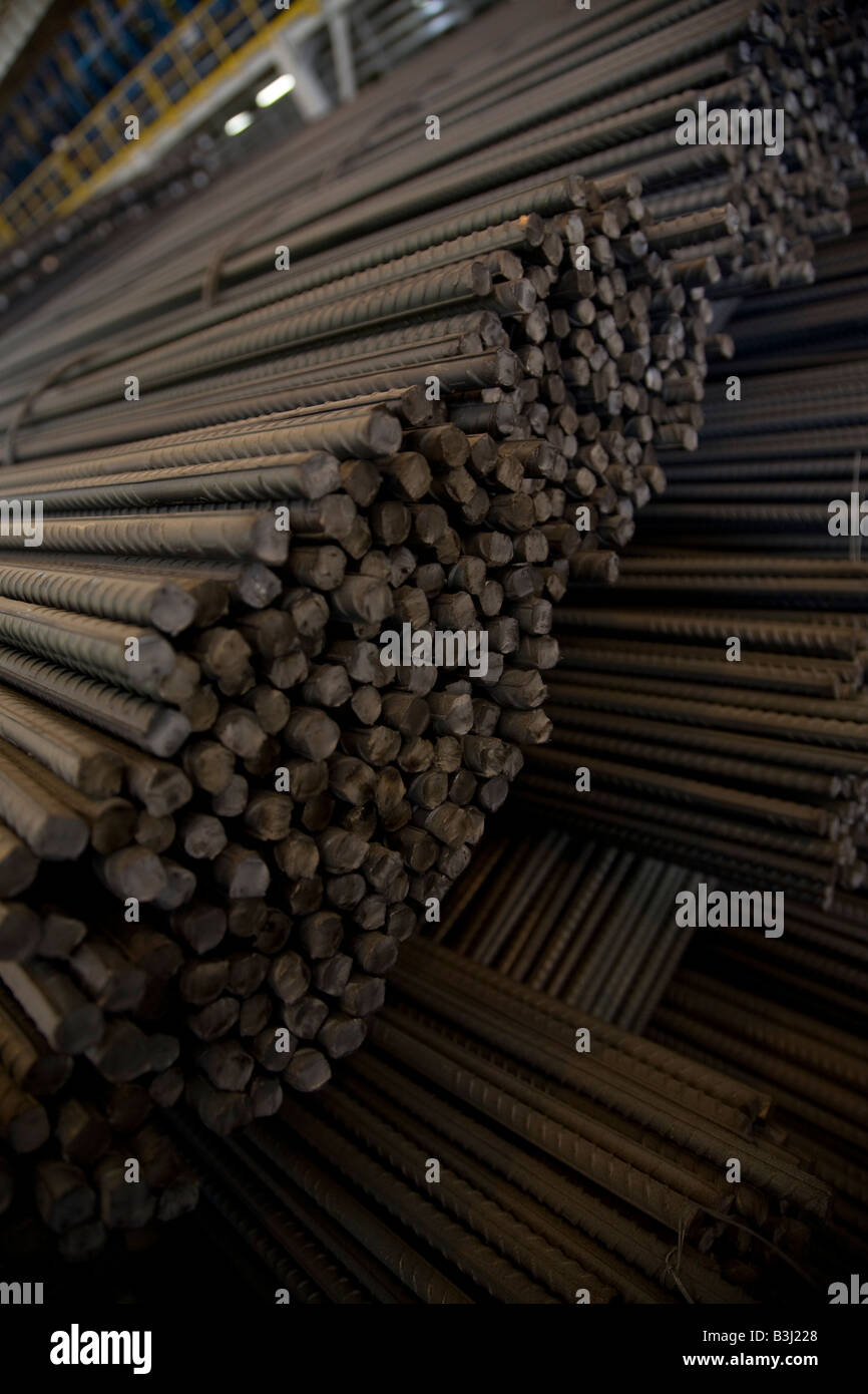 Stacked steel rebar rods at EISF Steel Factory Mill Abu Dhabi United ...