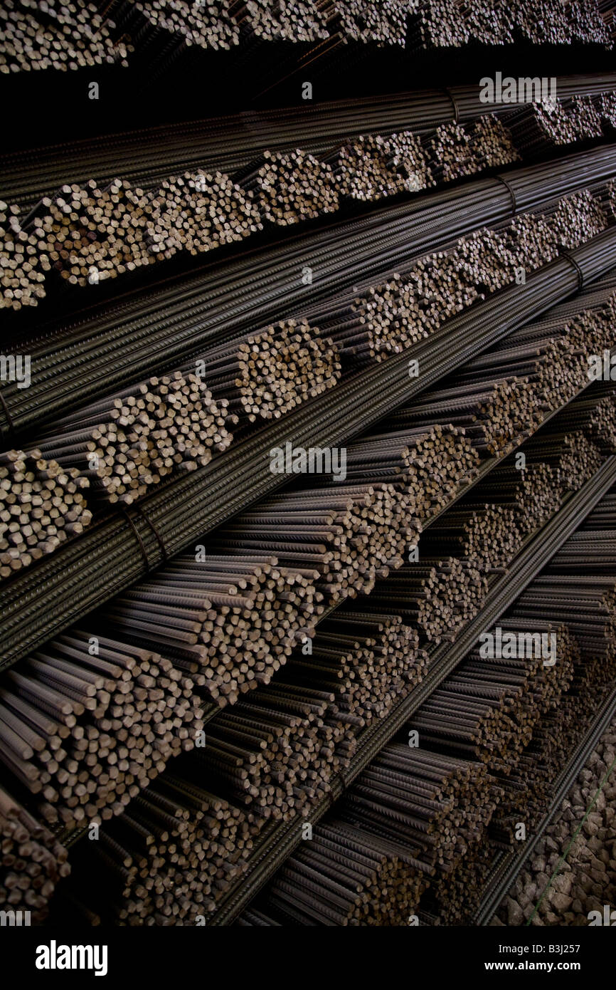 Stacked steel rebar rods at EISF Steel Factory Mill Abu Dhabi United ...